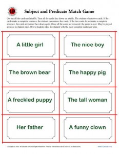 Subject and Predicate Match Game | Printable Worksheet