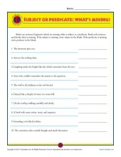Parts of a Sentence Worksheets
