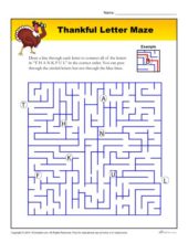 Thankful Letter Maze | Printable Thanksgiving Maze Activity