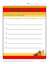 Thanksgiving Acrostic Poem Worksheet