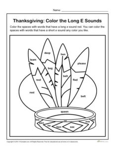 Color the Long E Sounds | Printable Thanksgiving Activity