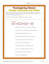 Thanksgiving Dinner Worksheet | Nouns, Pronouns, and Verbs