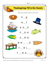 Thanksgiving Worksheet Activity | Fill in the Vowels
