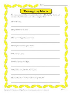 Thanksgiving Phrases | Printable 6th-8th Grade Idioms Activity