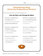 Thanksgiving Song Activity | Printable Prepositional Phrases Worksheet