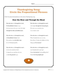 Thanksgiving Song Activity | Printable Prepositional Phrases Worksheet