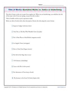 Title of Works: Quotation Marks vs. Italics or Underlining | Worksheet ...