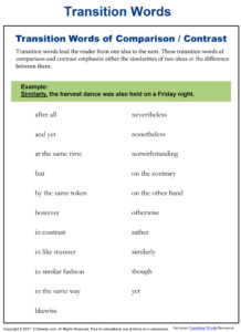 Transition Words for Comparing and Contrasting | K12reader.com