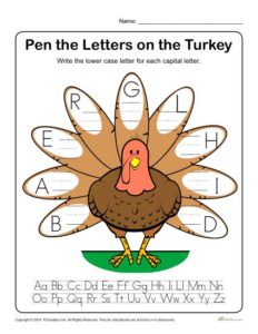 Pen the Letters on the Turkey | Printable Thanksgiving Writing Activity