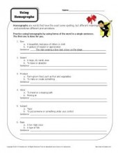 Homograph Worksheet - Using Homographs