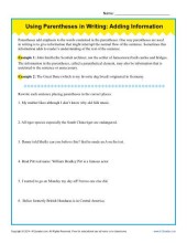 Using Parentheses in Writing: Adding Information | Punctuation Worksheets