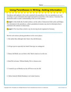 Using Parentheses in Writing: Adding Information | Punctuation Worksheets