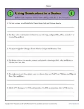 Semicolon Worksheets | Punctuation Activities