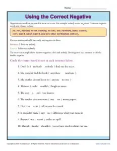 Using the Correct Negative | Word Usage Worksheet