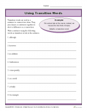 Using Transition Words | Printable Writing Worksheet