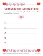 Free, Printable Valentine Acrostic Poem Worksheet