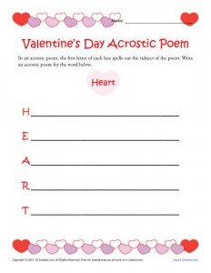 Free, Printable Valentine Acrostic Poem Worksheet