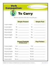 To Carry | Verb Conjugation Worksheets for 2nd, 3rd, 4th, 5th Grade