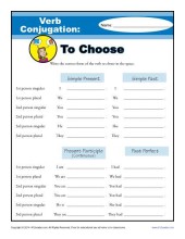 To Choose | Verb Conjugation Worksheets - 2nd, 3rd, 4th, 5th Grade