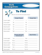 To Find | Verb Conjugation Worksheets