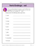Verb Endings: -ed | Printable 1st - 2nd Grade Grammar Activity