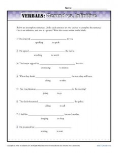 Verbals Worksheets | Parts of a Sentence