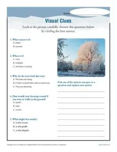 Visual Clues | Inference Worksheets: 4th, 5th, Middle School