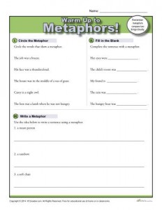 Metaphors Warm Up Activity | Figurative Language Worksheets