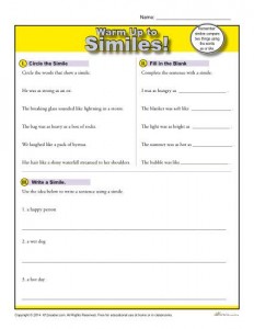 Simile Warm Up Activity | Figurative Language Worksheets