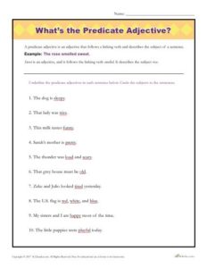 What’s the Predicate Adjective? | Printable Parts of Speech Activity