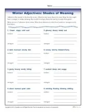 Winter Adjectives Worksheet Activity | Shades of Meaning