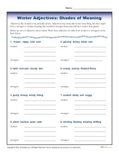 Winter Adjectives Worksheet Activity | Shades of Meaning
