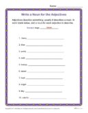 Write a Noun for the Adjective | Printable Parts of Speech Activity