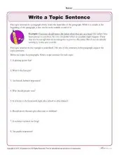 Write the Topic Sentence | Writing Worksheet