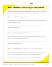 Write a Sentence with a Subject Complement | Worksheet