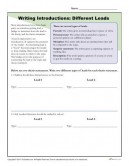 How to Write an Introduction: Different Leads Worksheet Activity