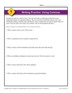 Writing Practice: Using Commas | Punctuation Worksheets