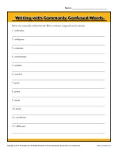 Writing with Commonly Confused Words | Confused Words Worksheet