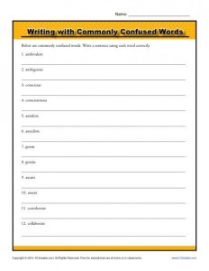 Writing with Commonly Confused Words | Confused Words Worksheet