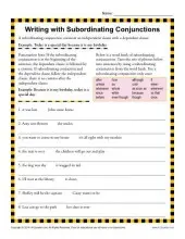 Writing with Subordinating Conjunctions | 3rd Grade Conjunction Worksheets